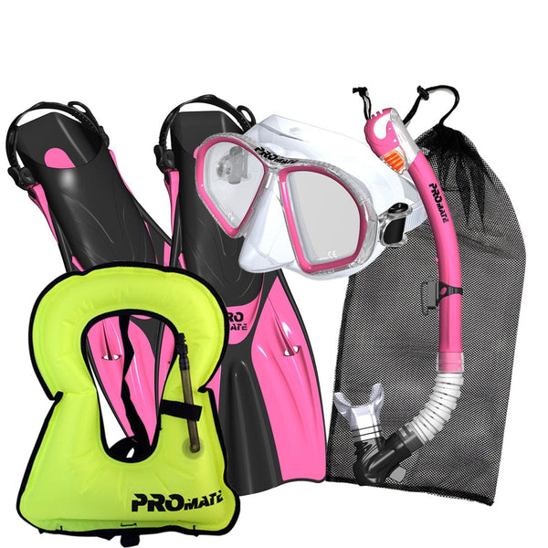 Promate Spectrum Snorkeling Mask Dry Snorkel Fins Gear Bag Set with ...