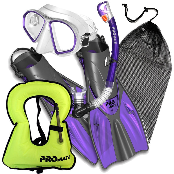 Promate Spectrum Snorkeling Mask Dry Snorkel Fins Gear Bag Set with ...