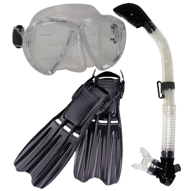 Snorkeling Scuba Dive Mask Dry Snorkel Fins Gear Set - SCS0037 ...