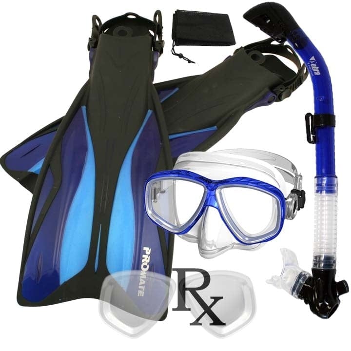 Promate PRESCRIPTION Snorkeling Set, Force Fins Dry Snorkel Scuba Divi ...