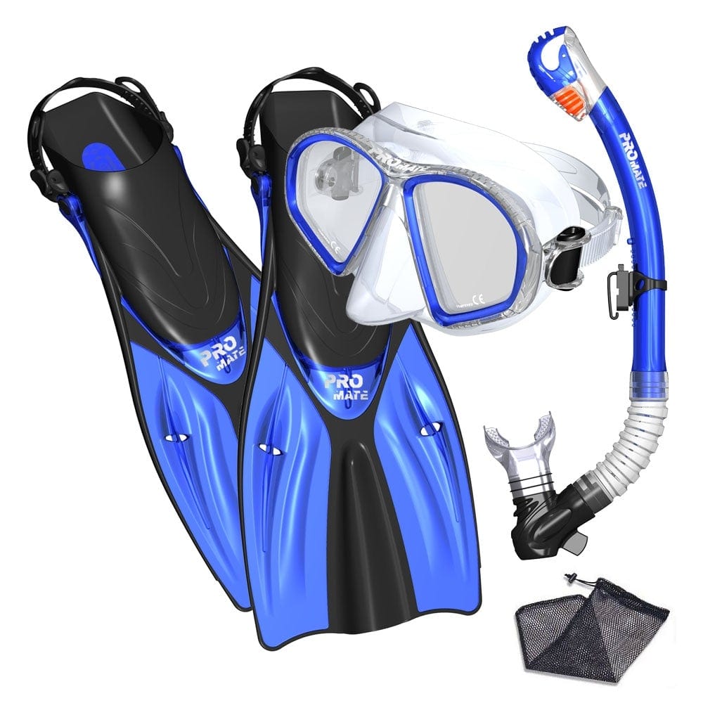 Promate Spectrum Adult Snorkeling Mask Dry Snorkel Fins Gear Bag Set ...